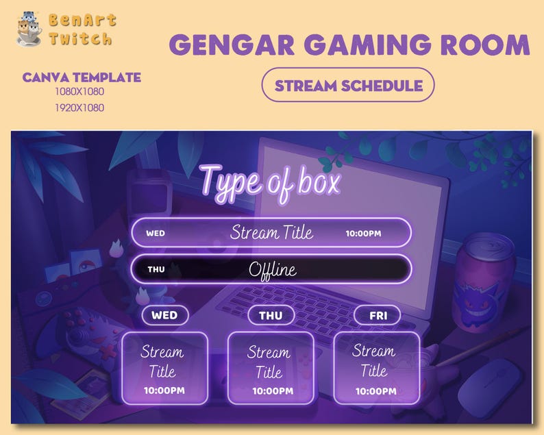 Stream Schedule Gengar Lo-fi Desk, Purple Aesthetic Twitch Overlay ...