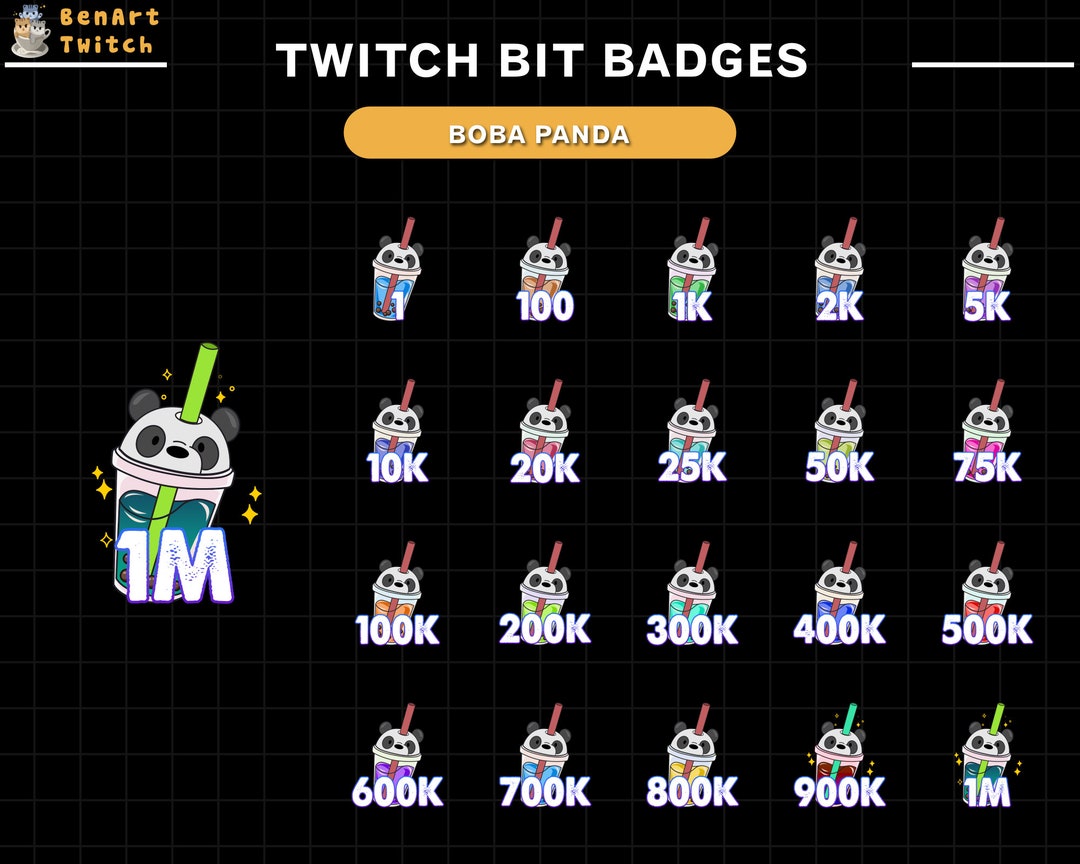 20x Boba Panda Twitch Sub Bit Badges, Panda Sub Badges, Complete Twitch ...