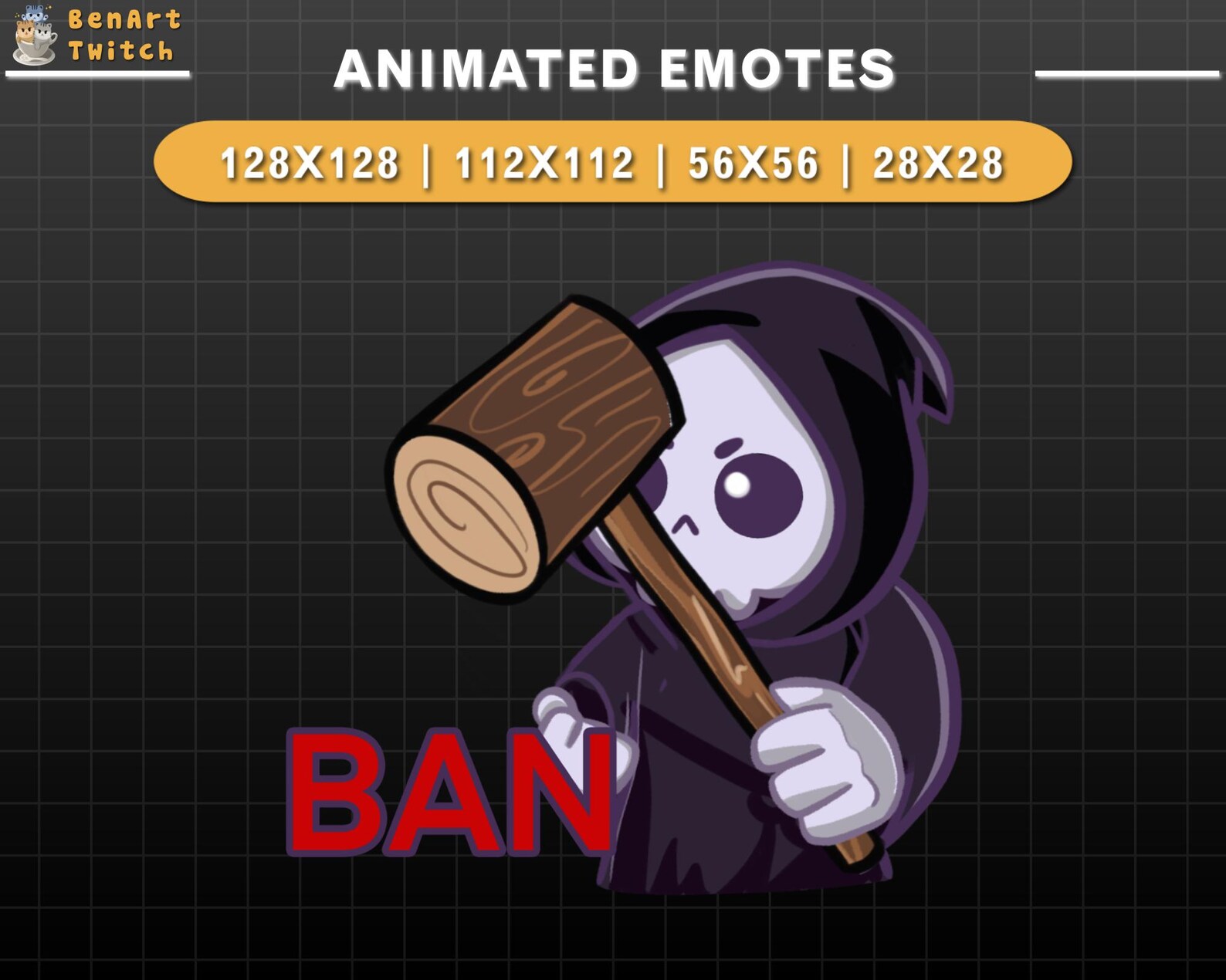 Animated Twitch Emote Cute Reaper BAN, BAN Twitch Emotes, Cute Emotes ...