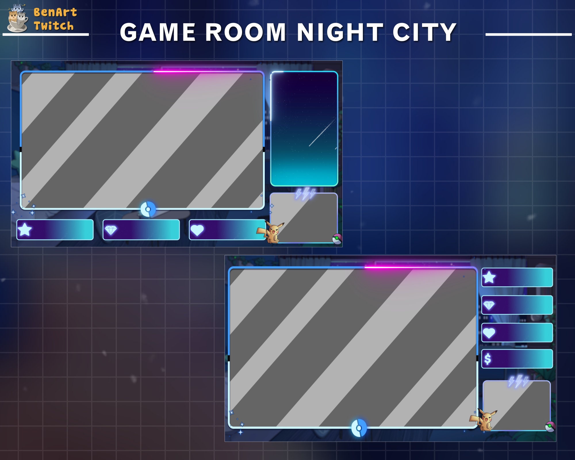 Animated Twitch Pack Pikachu Cozy PC Room, Lo-fi Bed Room Stream ...