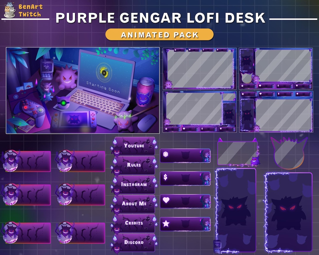 Gengar Twitch Overlay – Animated Stream Package With Lofi Desk, Cozy ...