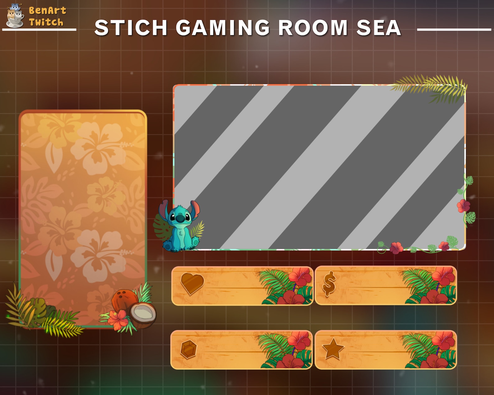 Animated Twitch Pack Game Room Stitch Summer, Cute Stitch Stream ...