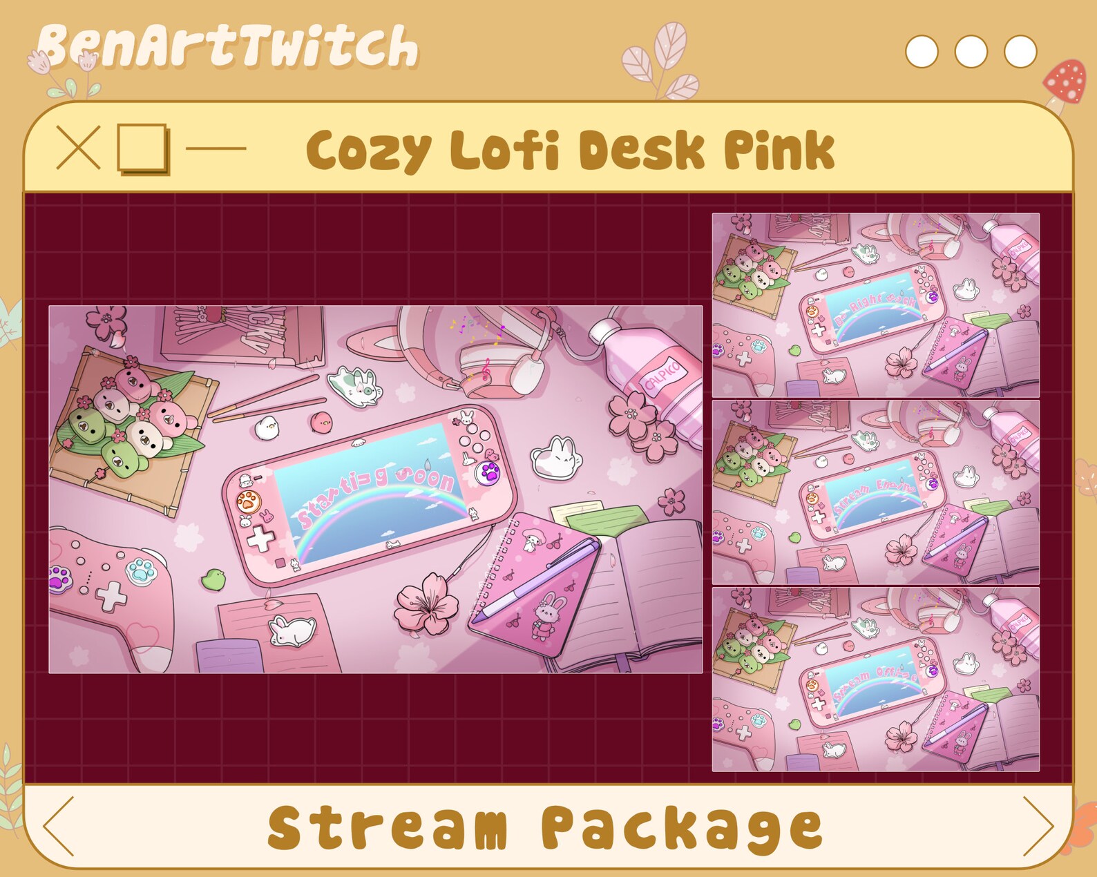 Animated Lofi Desk Stream Package, Pastel Pink Sakura Twitch Overlay ...