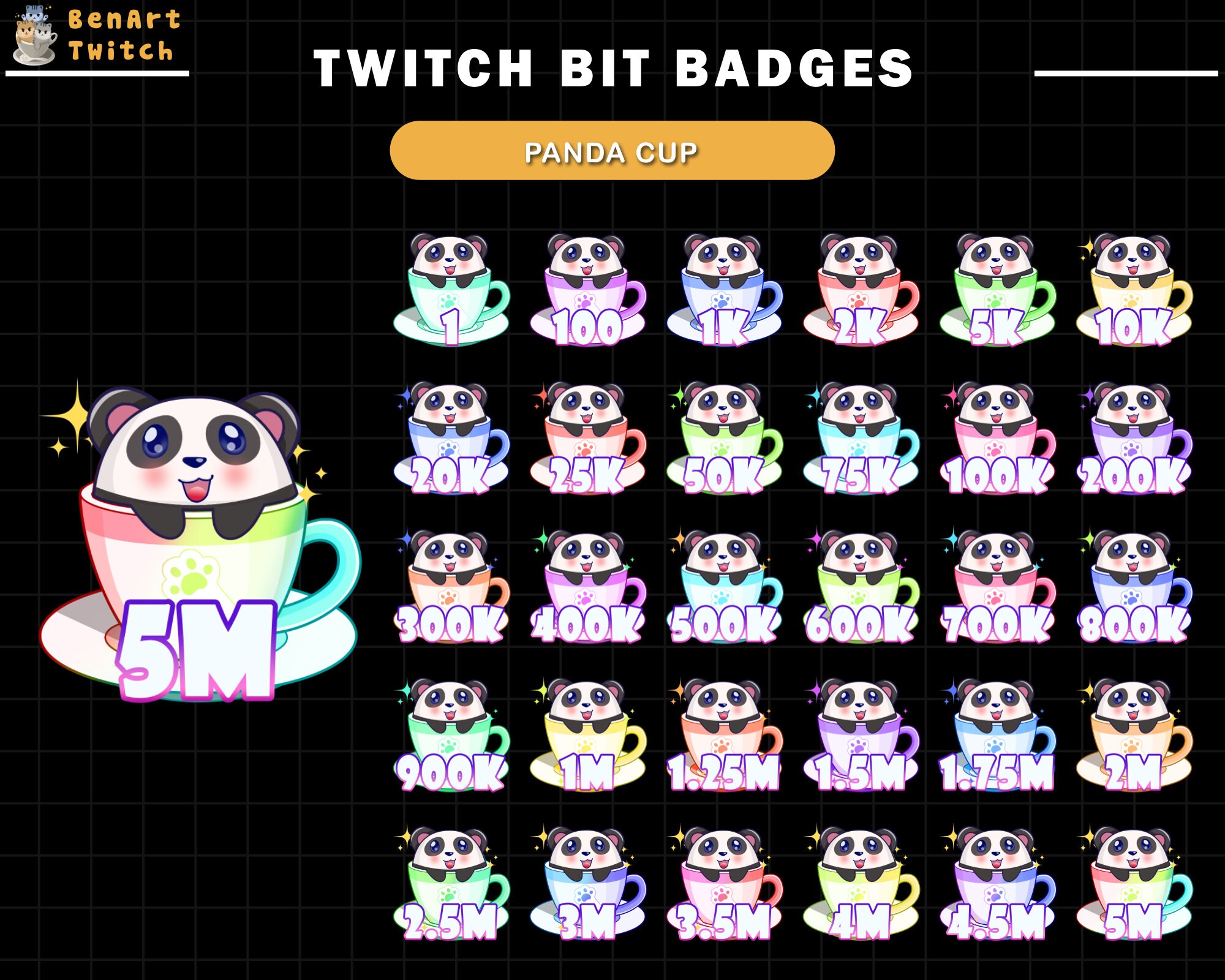 30x Panda Cups Twitch Bit Badges, Panda Bit Badges, Twitch Bit Tier ...