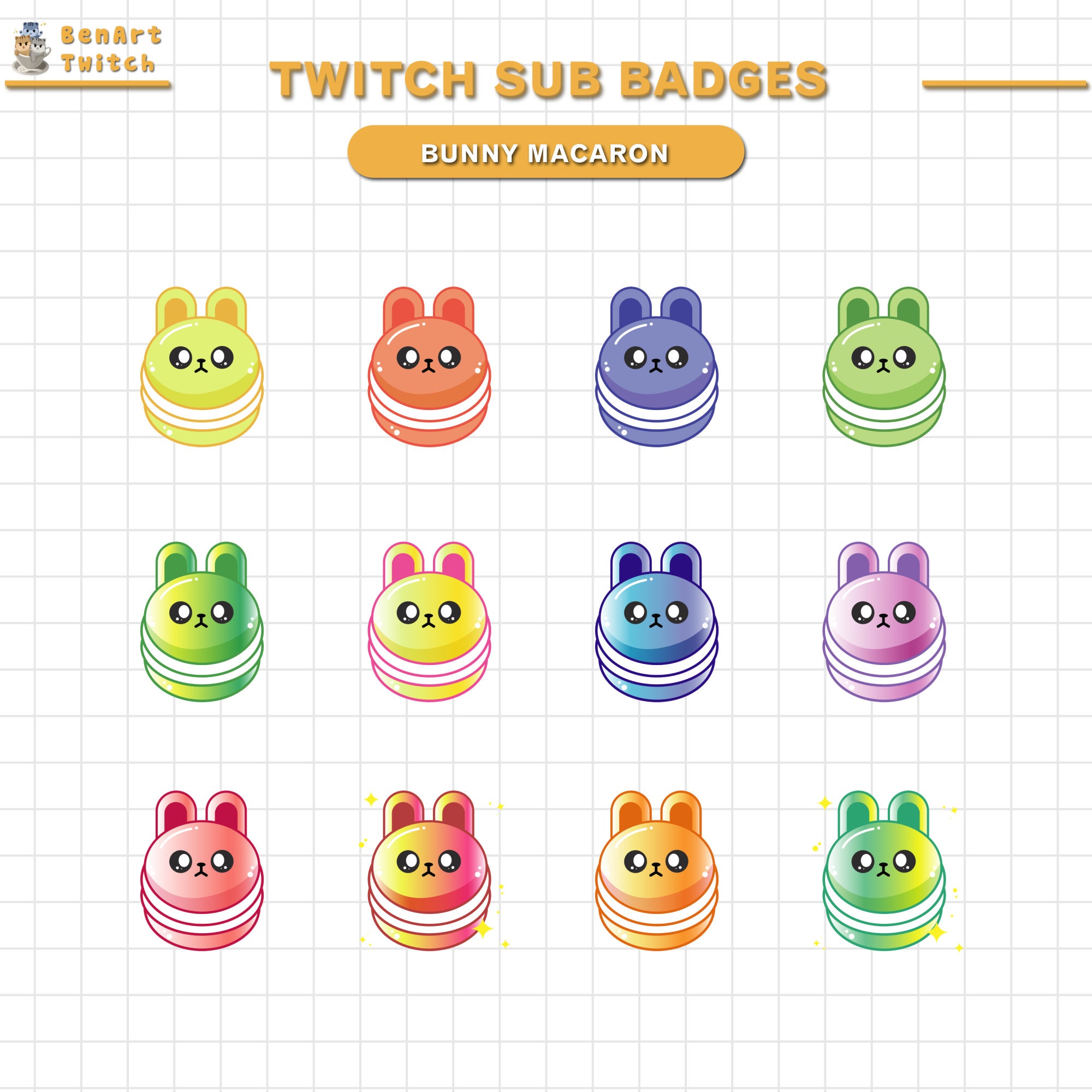 Bunny Macaron Twitch Sub Badges, Bunny Twitch Badges for Streamers ...