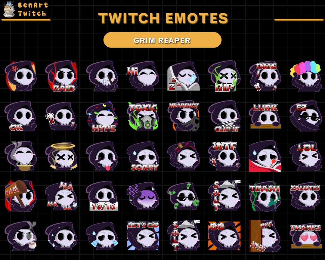 40x Grim Reaper Twitch Emotes Pack, Cute Grim Reaper Stream Emotes ...