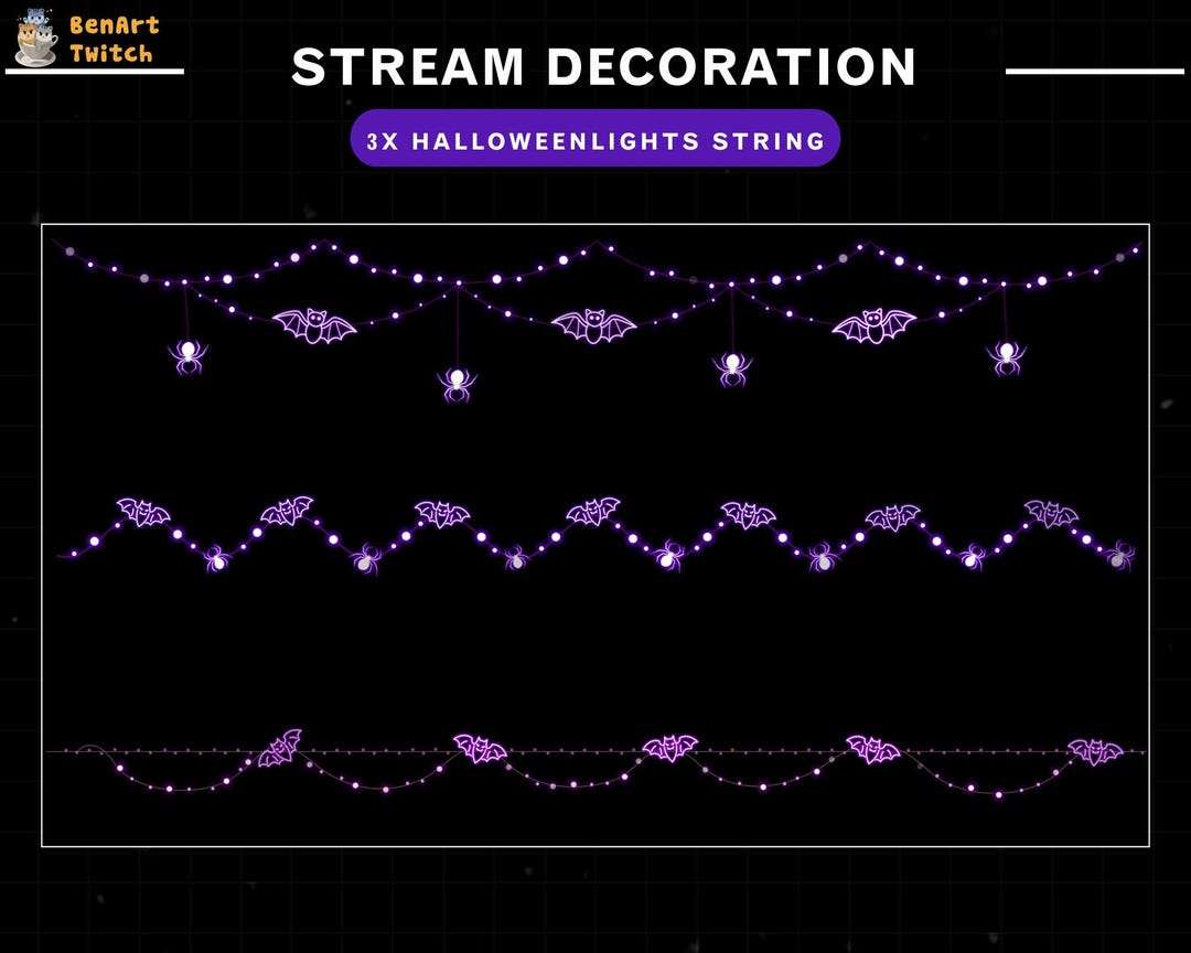 3x Animated Bat Light Strings Stream Decoration, Halloween Twitch ...