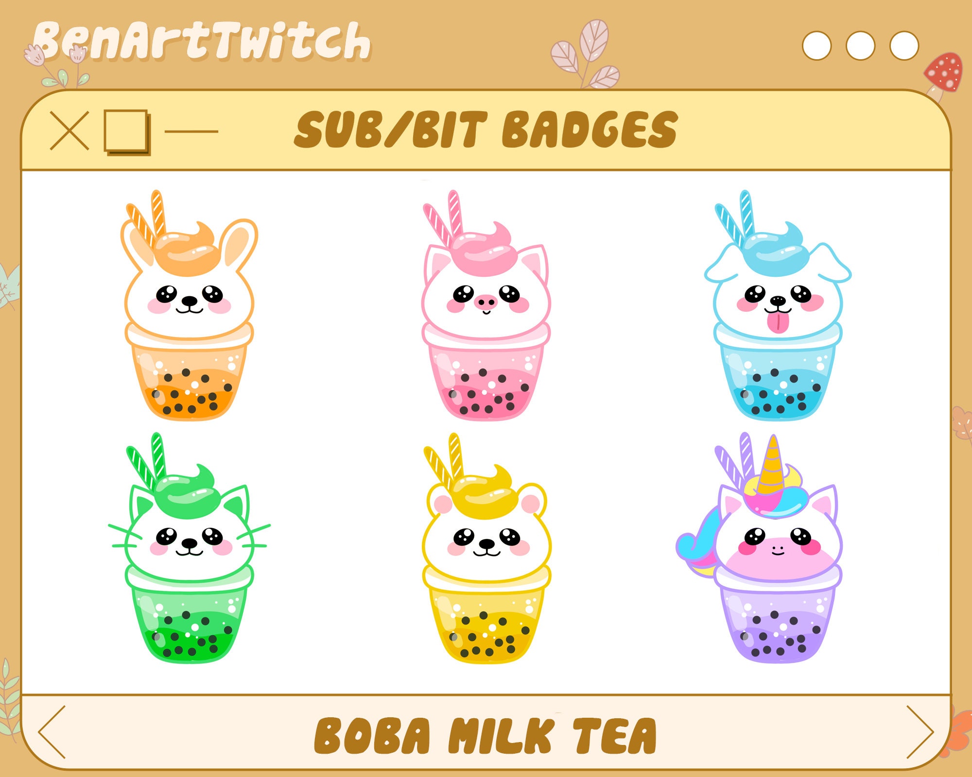 Cute Animals Boba Milk Tea Twitch Sub Badges Cute Animals - Etsy