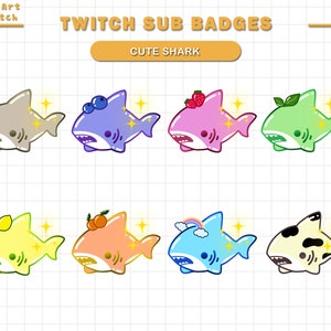 Cute Shark Twitch Sub Badges, Rainbow Sharks Twitch Badges for ...