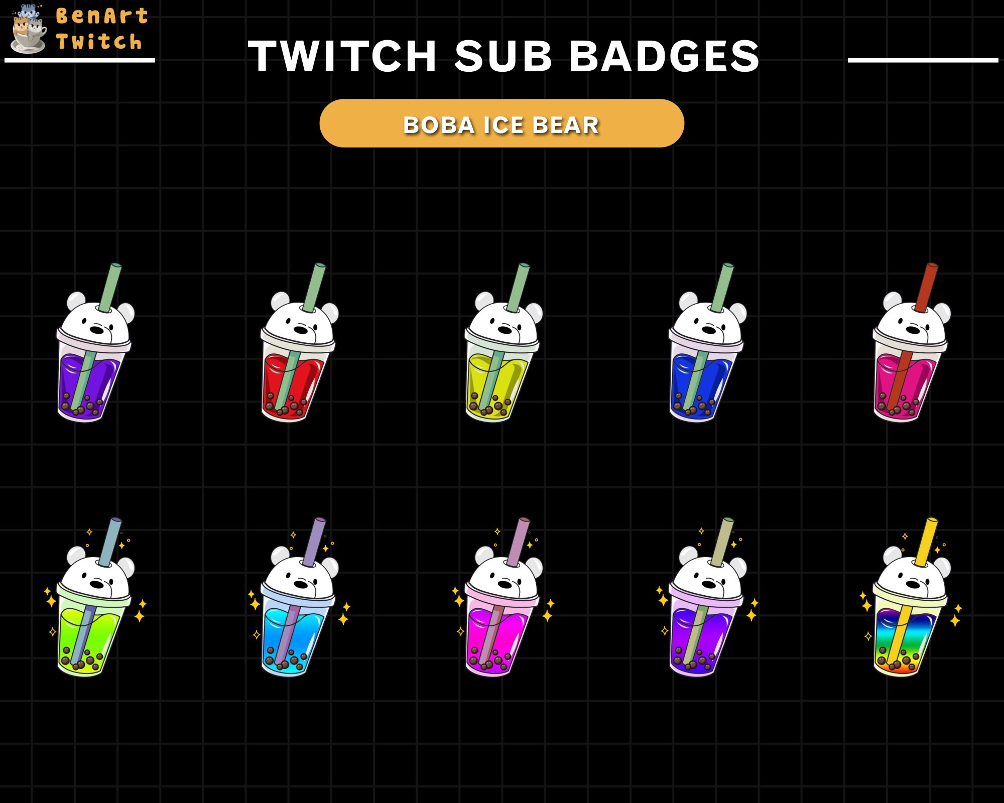 Boba Ice Bear Twitch Sub Badges, Bear Sub Badges Ready to Use for ...