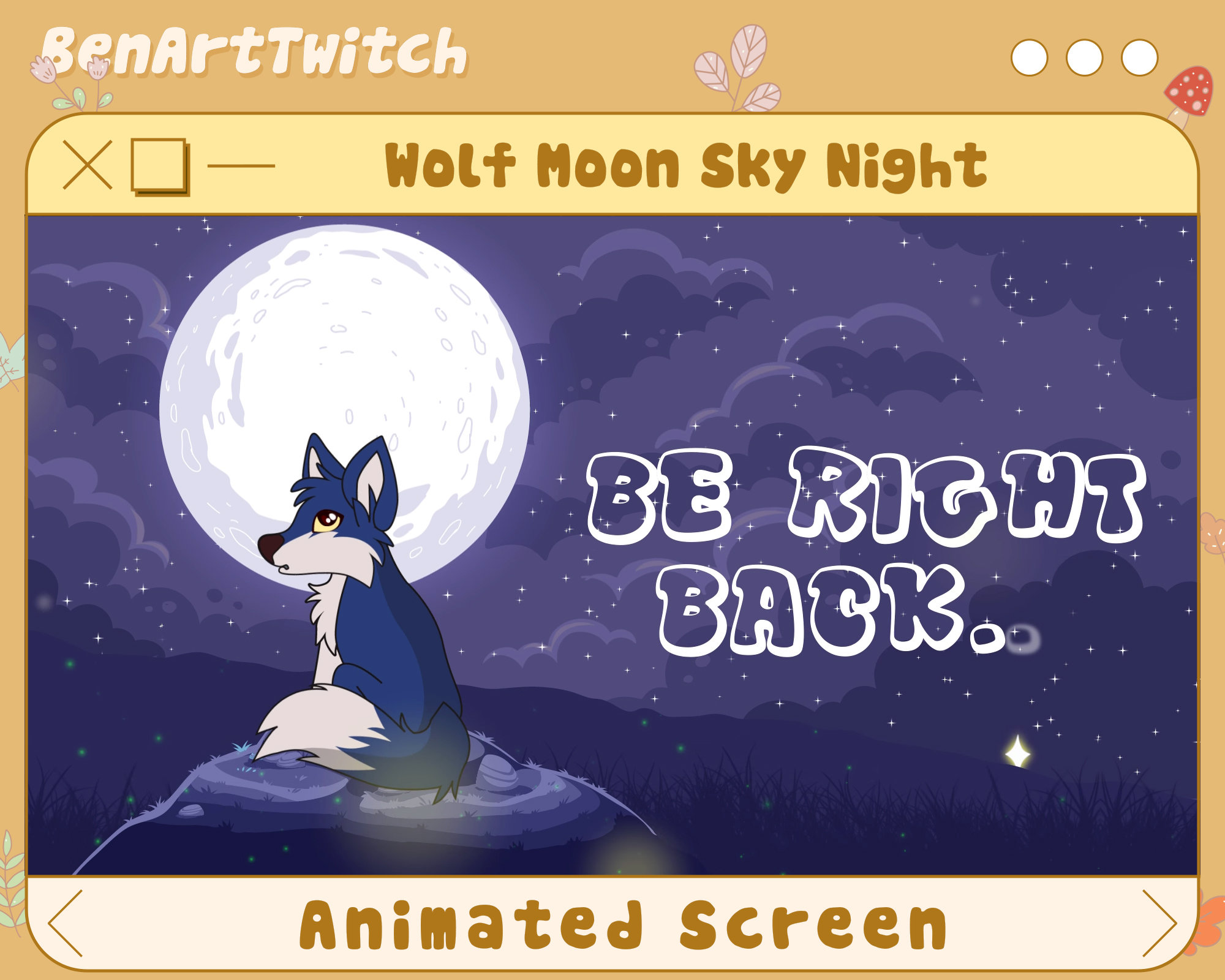 Animated Cute Wolf Moon Twitch Overlay Stream Screens, Moon Sky Night ...