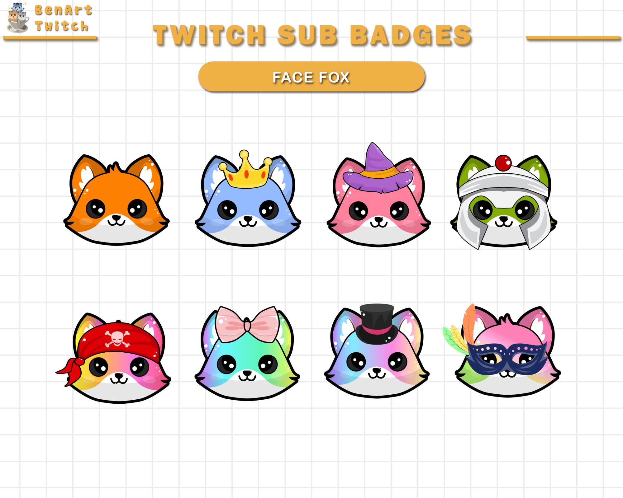 Cute Foxs Twitch Sub Badges, Fox Twitch Badges for Streamers, Youtubers ...