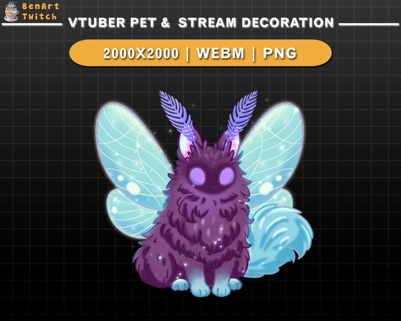 Animated Mothman Vtuber Pet, Cute Fantasy Stream Decoration With ...