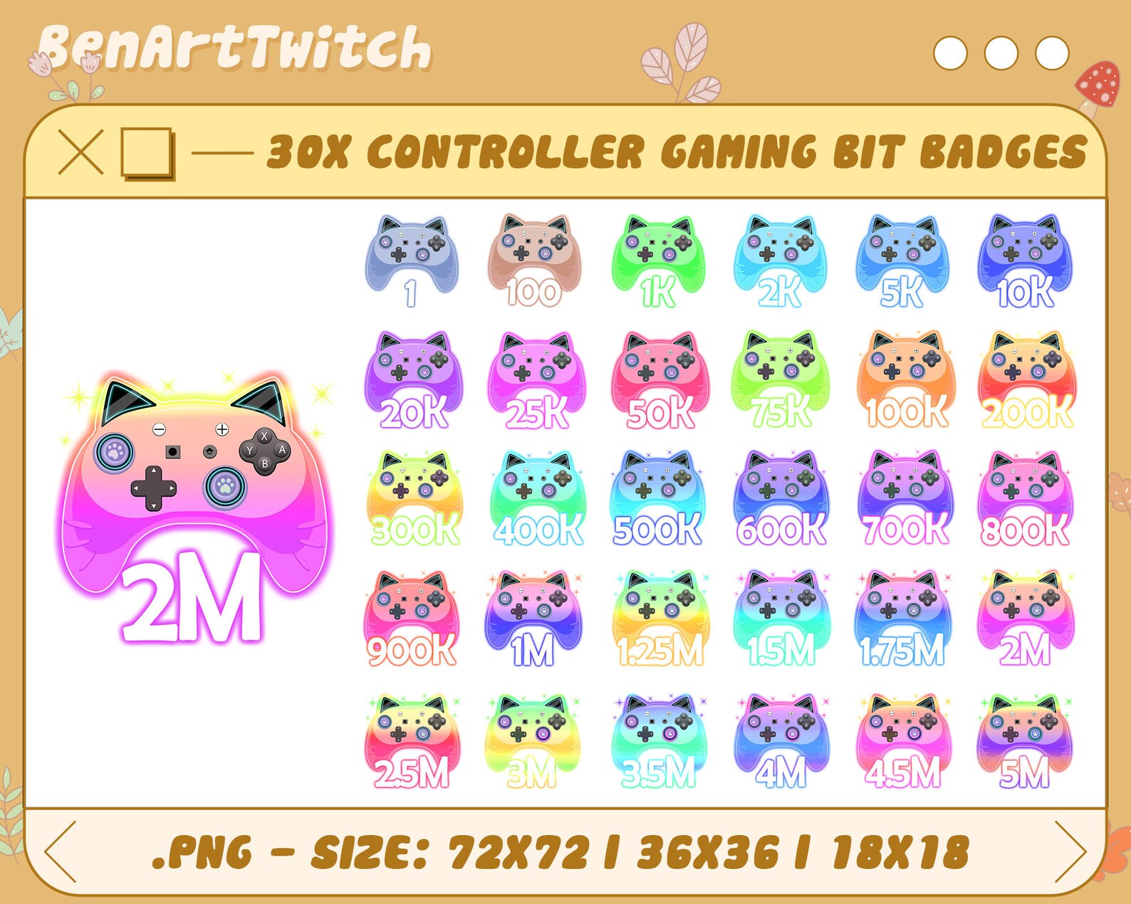 30x Controller Gaming Twitch Sub Bit Badges Cute Cat - Etsy