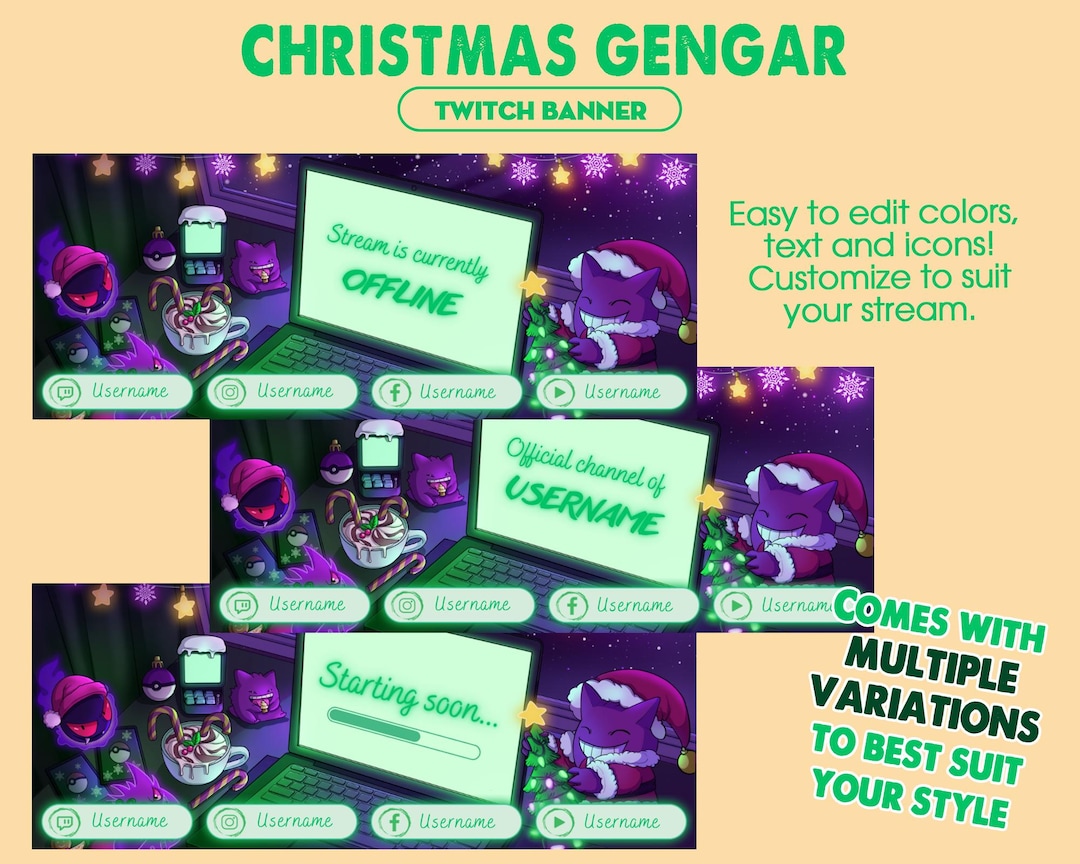 Christmas Gengar Twitch Banner, Cute Pokémon Channel Header for ...