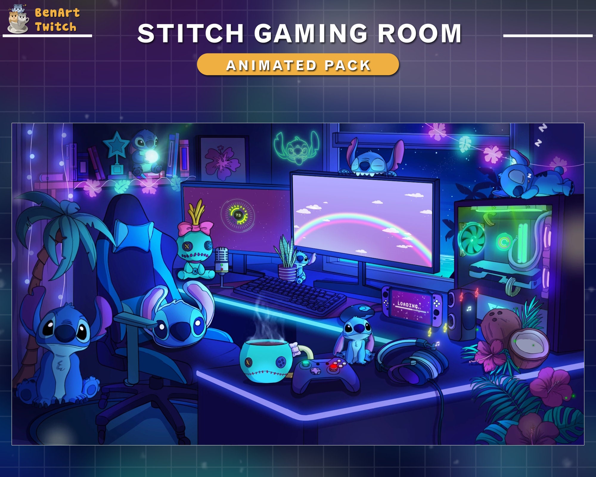 Animated Full Stream Package Game Room Stitch Night Summer, Cute Stitch ...