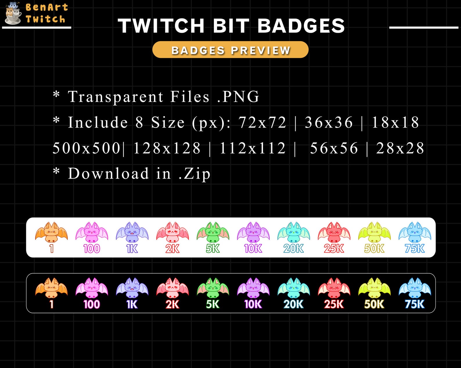 20x Cute Bats Twitch Sub Bit Badges, Complete Twitch Bit Badges Set ...