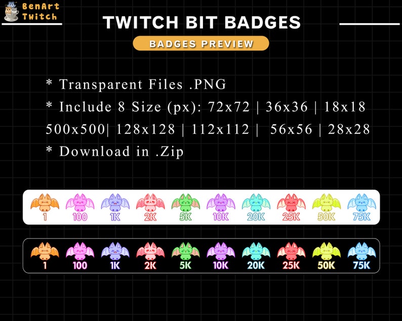 20x Cute Bats Twitch Sub Bit Badges, Complete Twitch Bit Badges Set ...
