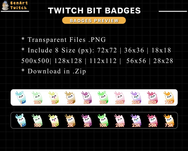 20x Boba Milk Tea Twitch Sub Bit Badges, Animal Sub Badges, Complete ...