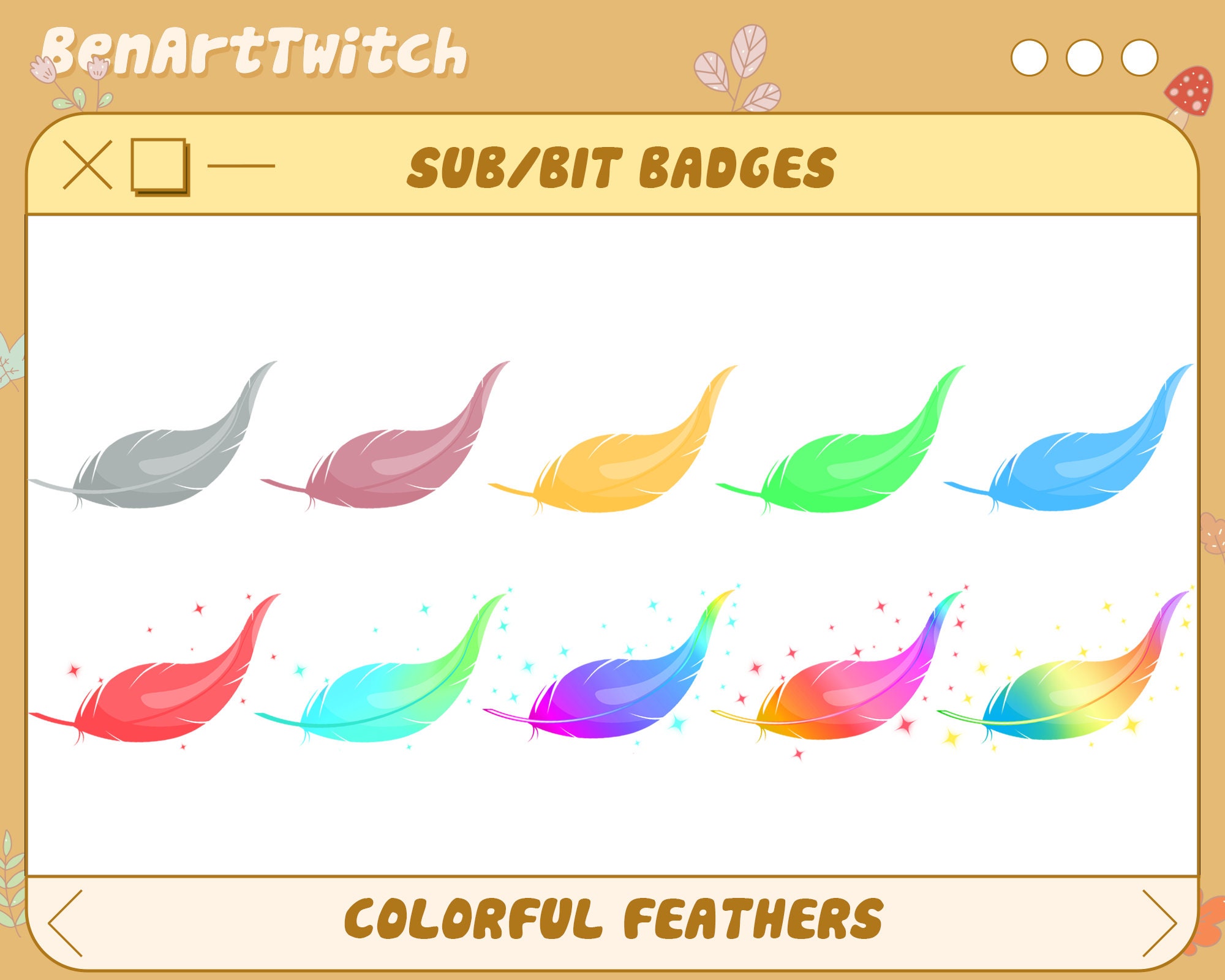 Colorful Feather Twitch Sub Badges Complete Set of Rainbow - Etsy