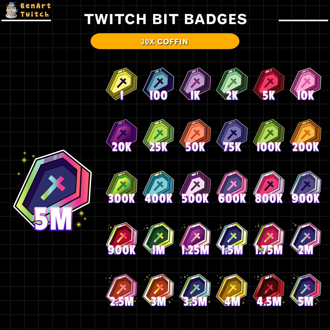 30x Coffin Twitch Sub Bit Badges, Complete Twitch Bit Badges Set ...