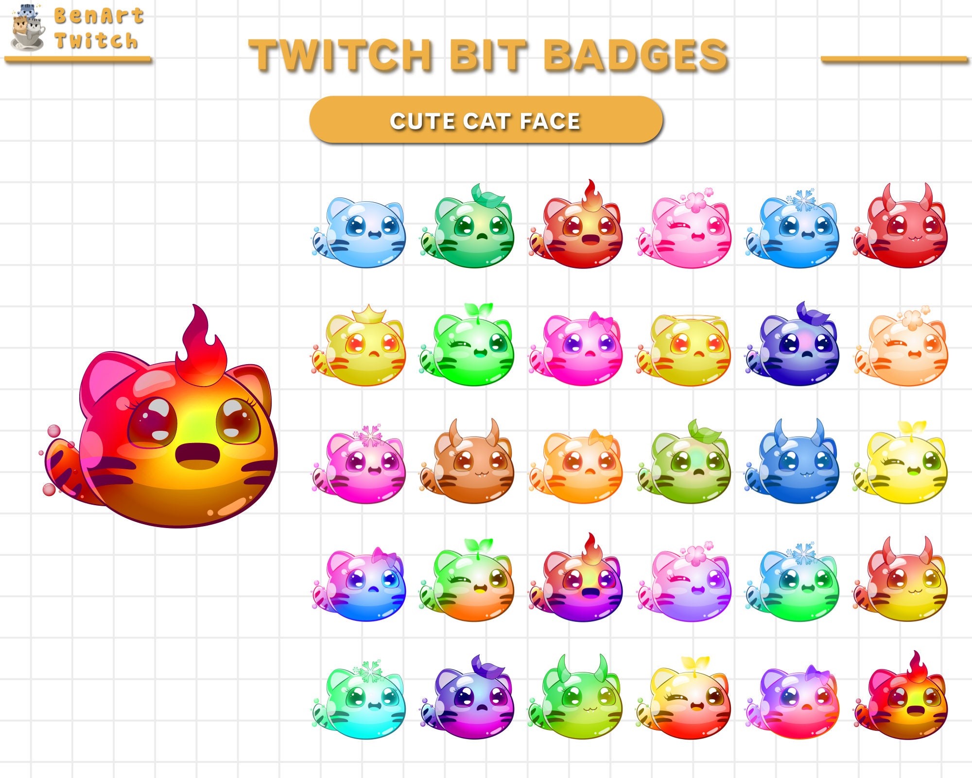 Full Set 30x Cute Kitten Twitch Sub Bit Badges, Cats Sub Badges ...
