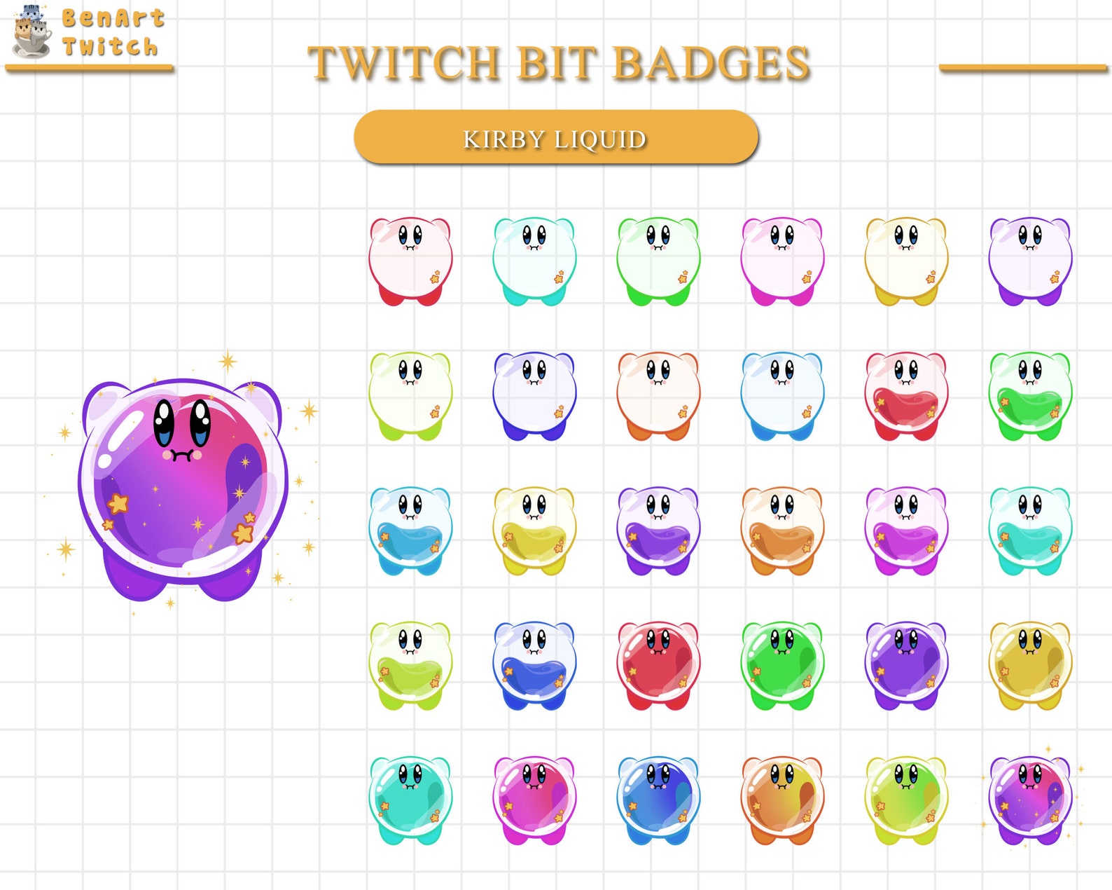 Full Set 30 Kirby Liquid Twitch Sub Bit Badges, Kirby Badges for Twitch ...