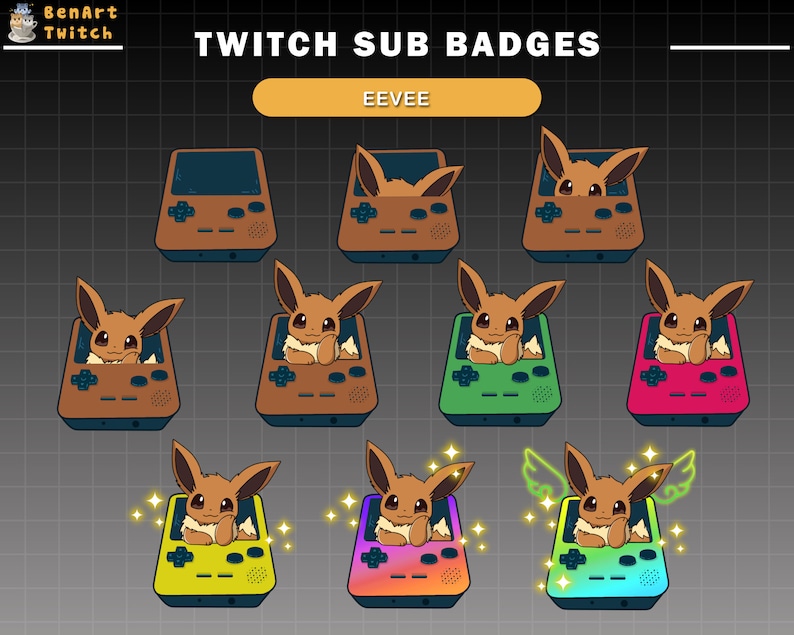 Eevee Game Controller Twitch Sub Badges, Cute Pokemon Sub Badges for ...