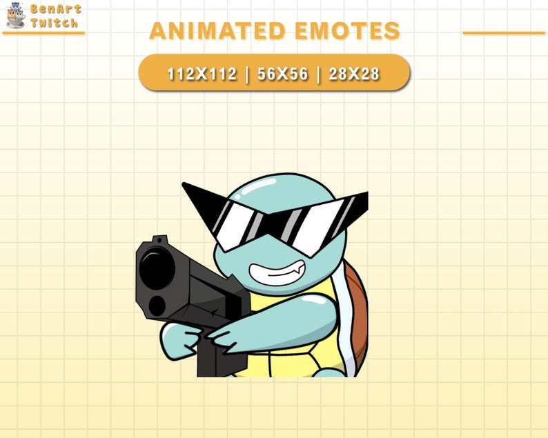 Animated Twitch Emote Squirtle Shoots Gun, Cute Turles Twitch Emotes ...