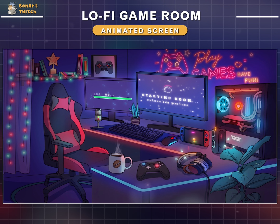 Animated Twitch Screens Cozy PC Room, Lofi Game Room Stream Screens ...