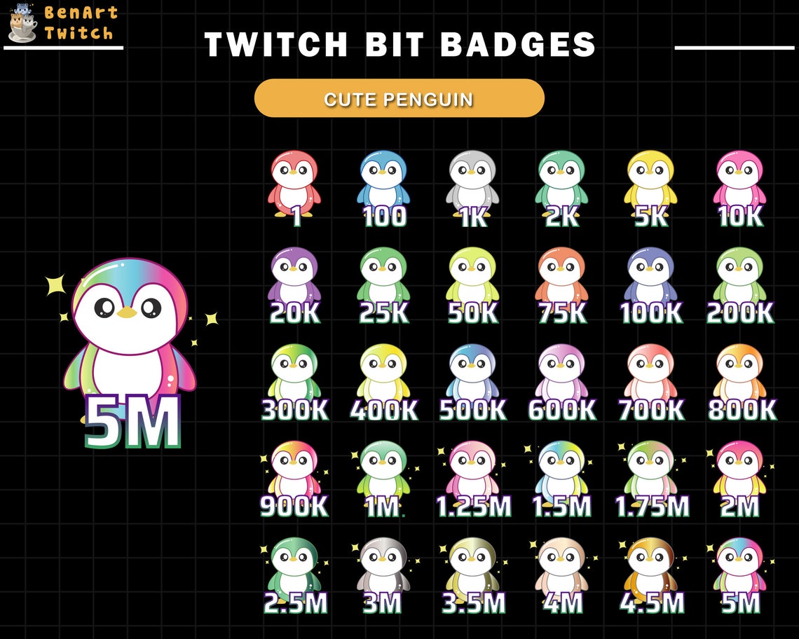 30x Cute Penguin Twitch Bit Badges, Penguin Twitch Sub Badges, Complete ...