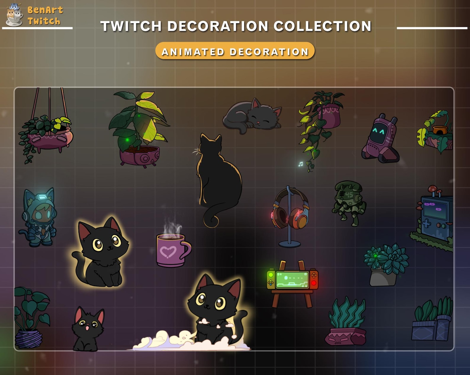 20x Animated Cute Collection Twitch Stream Decoration, Hanging Plants ...