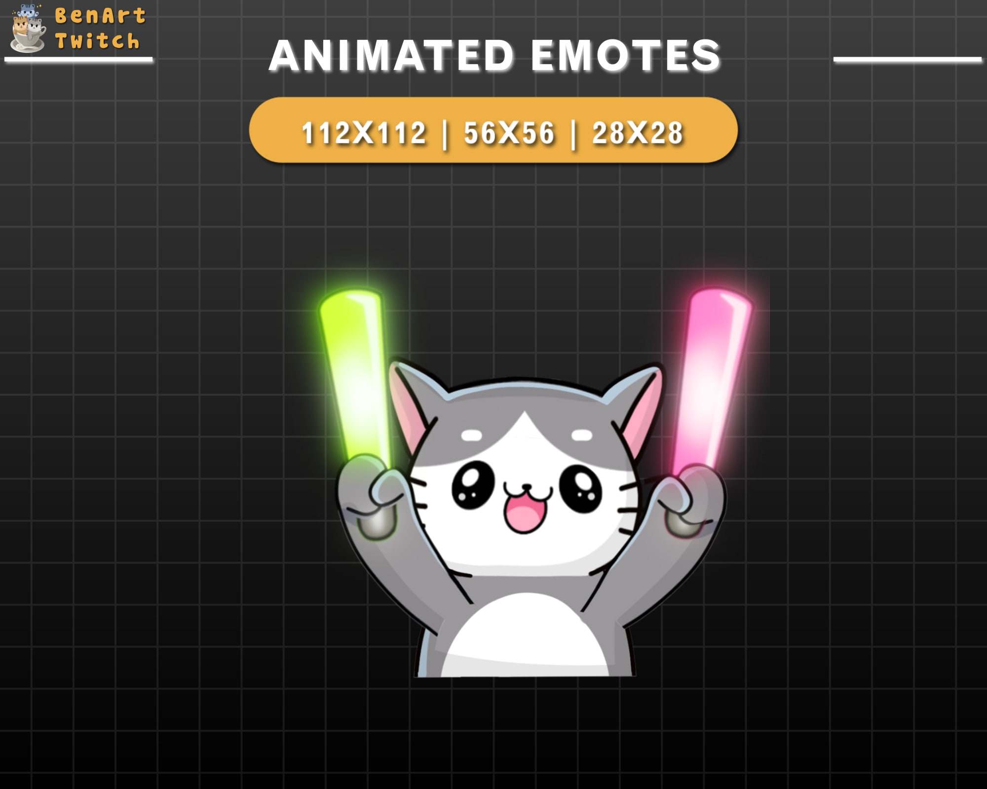 Animated Twitch Emote Grey Cat Cheering, Cute Cat Twitch Emotes, Cute ...
