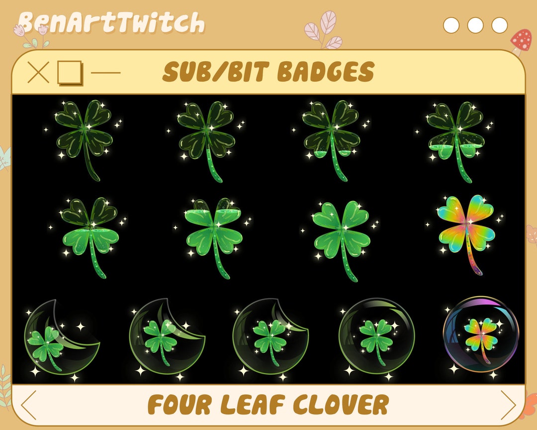 Four Leaf Clover Twitch Sub Badges, 4 Leaf Clover Moon Sub Bit Badges ...