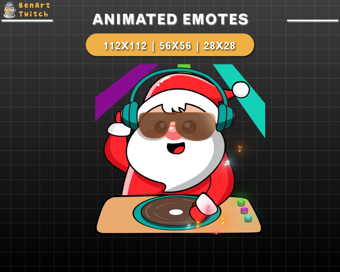 Animated Twitch Emote DJ Santa Claus, Cute Christmas Twitch Emotes ...