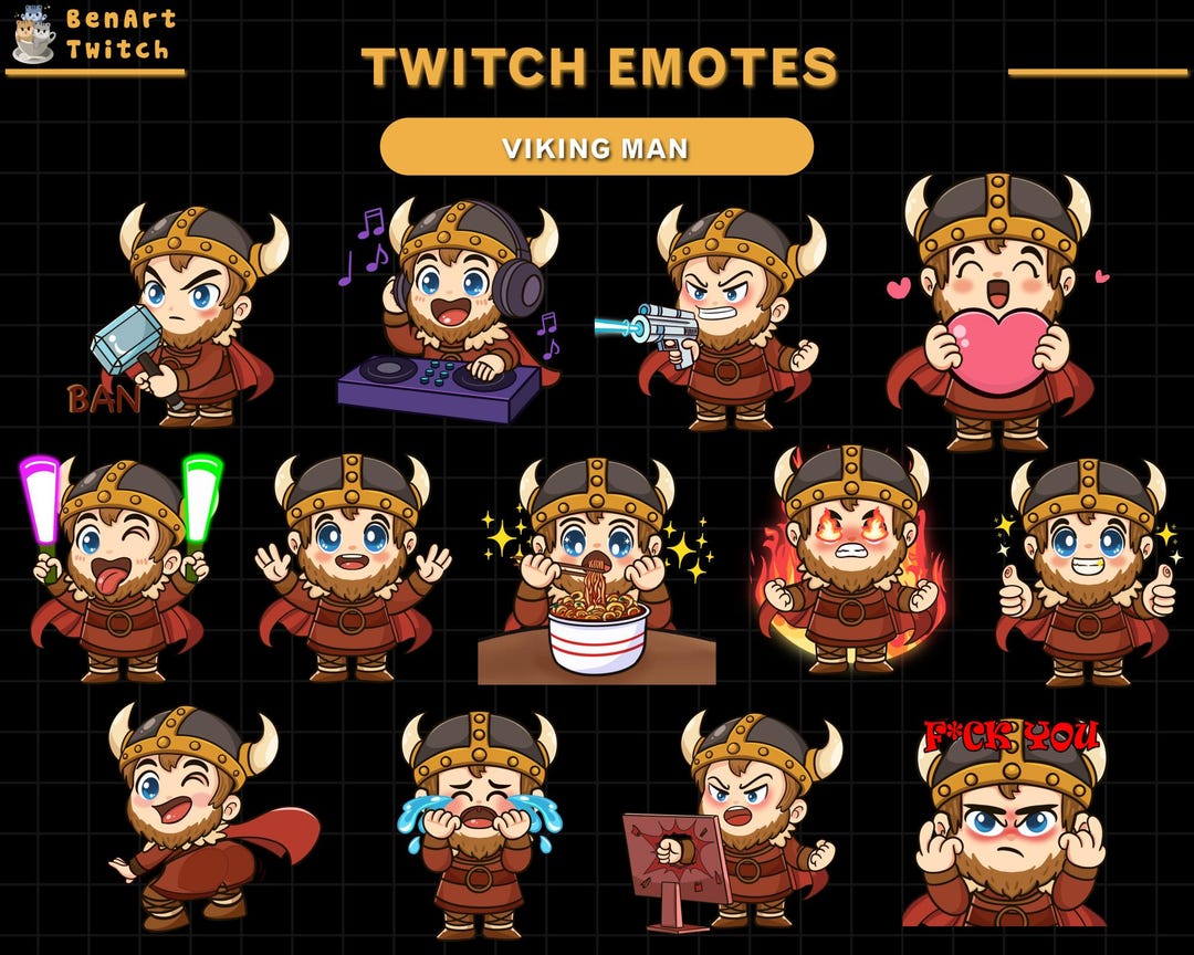Cute Viking Static Emotes for Twitch & Discord, Streamer Emoji Pack ...