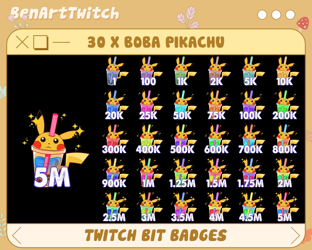 30x Boba Pikachu Twitch Sub Bit Badges, Pokemon Sub Badges, Complete ...