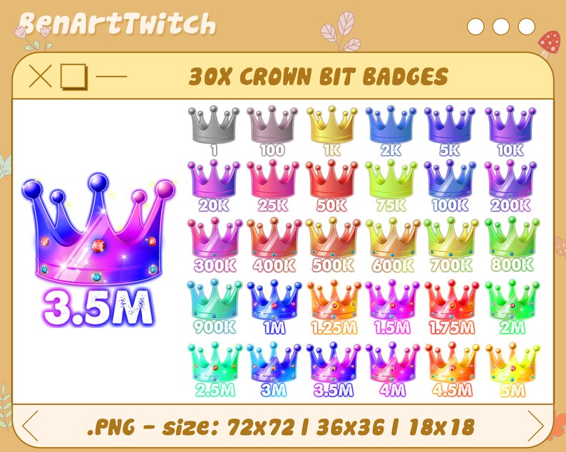 30x Crown Twitch Sub Bit Badges, Diamond Crowns Sub Badges, Complete ...