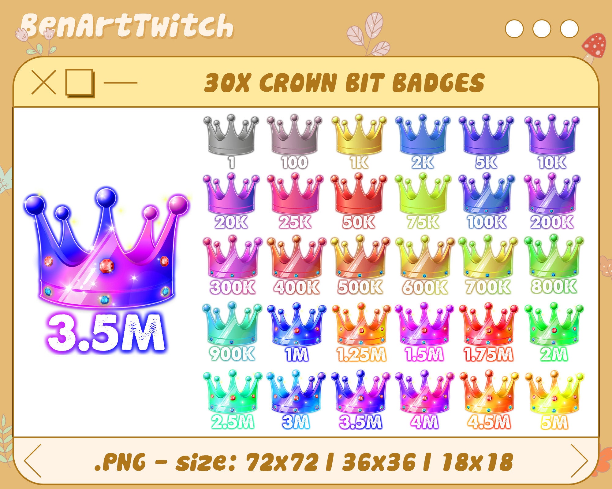 30x Crown Twitch Sub Bit Badges, Diamond Crowns Sub Badges, Complete ...
