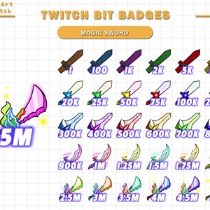 30x Magic Sword Twitch Bit Badges, Swords Twitch Badges, Complete ...