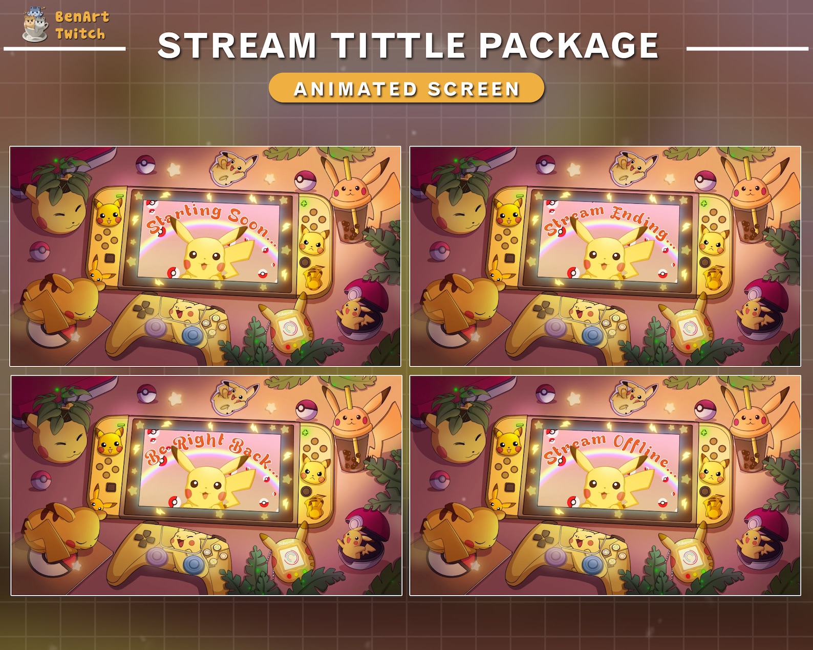 Animated Twitch Screens Lo-fi Desk Pikachu, Cute Pikachu Stream Screens ...
