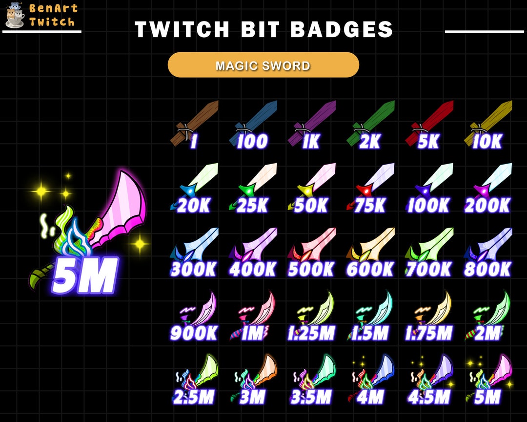 30x Magic Sword Twitch Bit Badges, Swords Twitch Badges, Complete ...