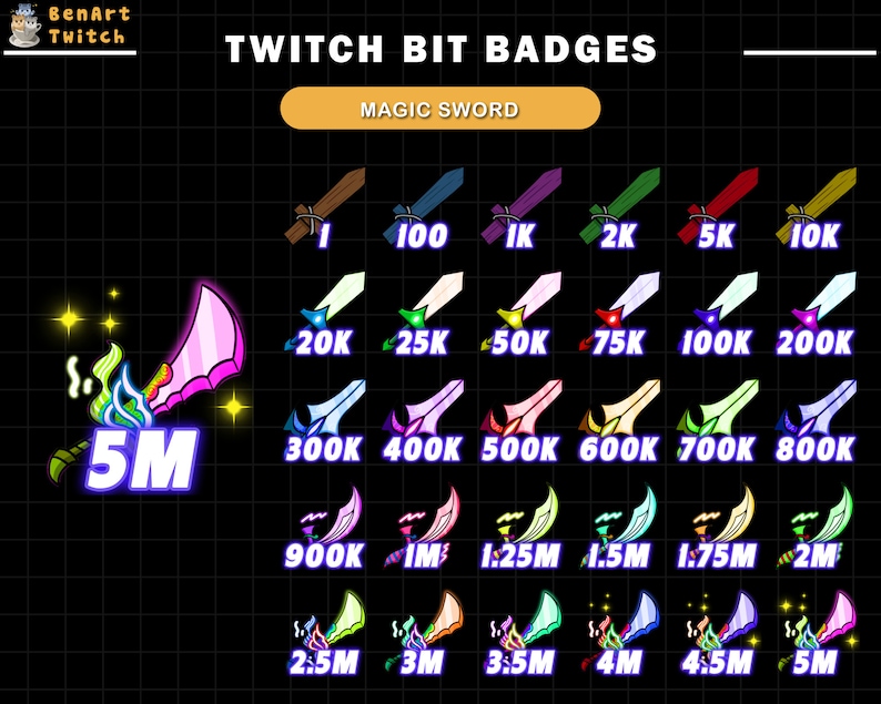 30x Magic Sword Twitch Bit Badges, Swords Twitch Badges, Complete ...