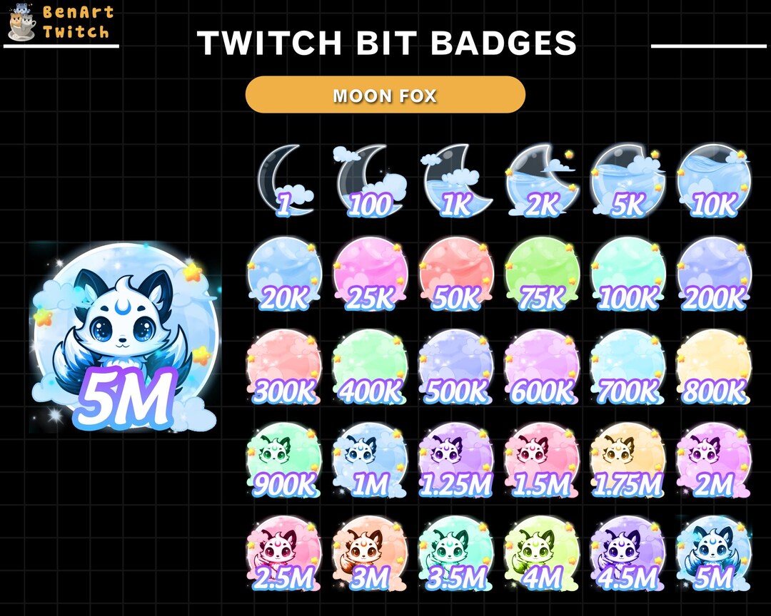 Full Set Fox Moon Twitch Bit Badges, Nine Tails Fox Twitch Badges ...