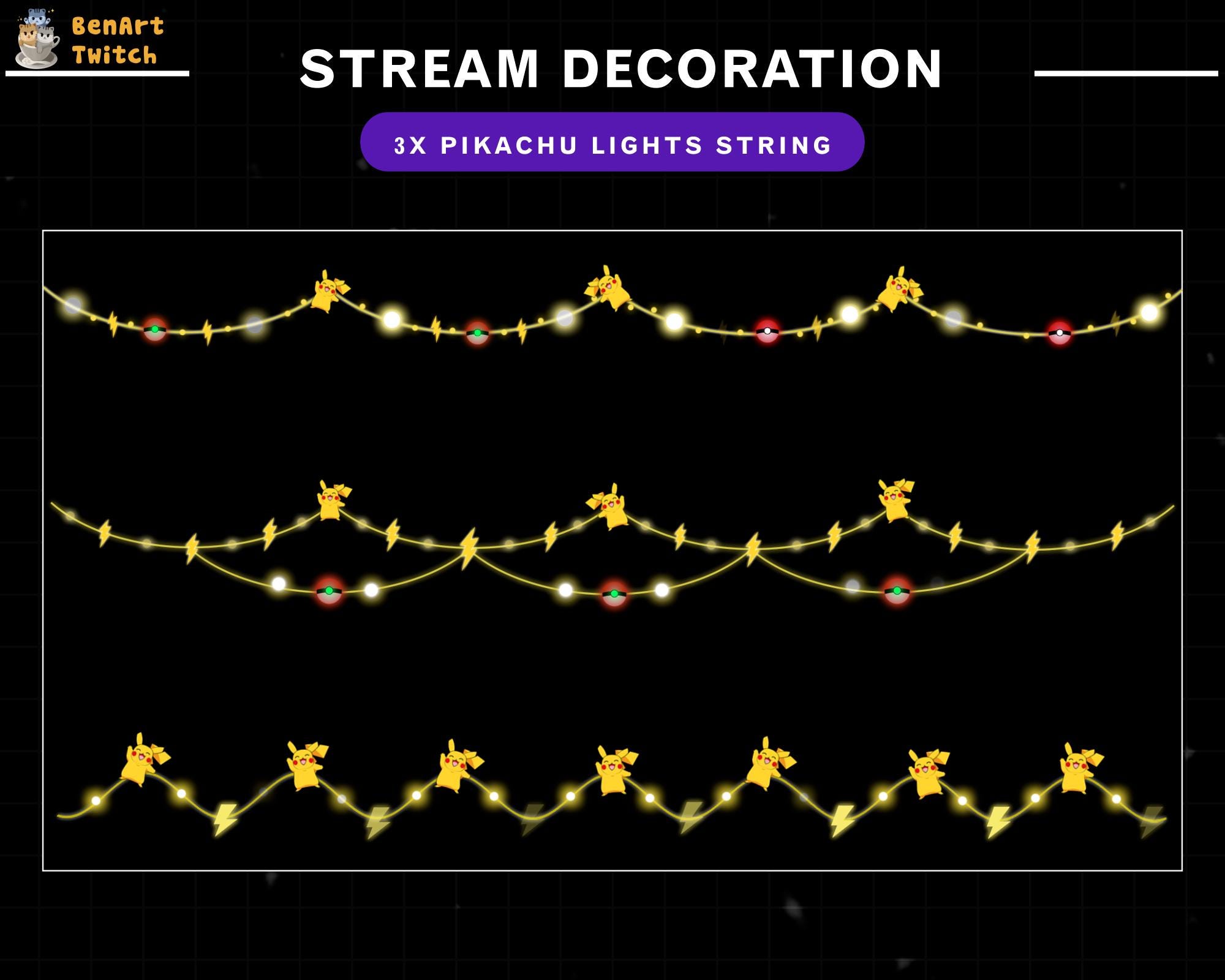 3x Animated Cute Pikachu Lights String Stream Decoration, Pikachu ...