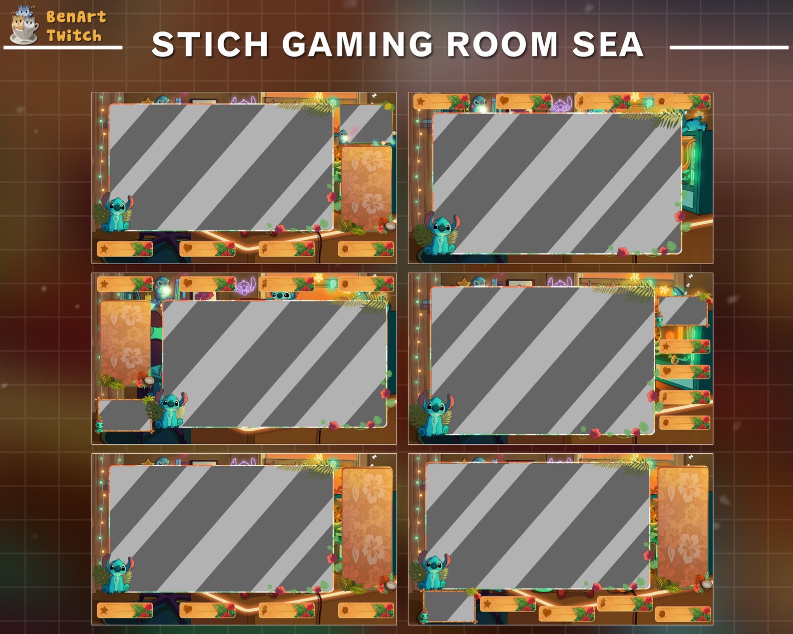 Animated Twitch Pack Game Room Stitch Summer, Cute Stitch Stream ...