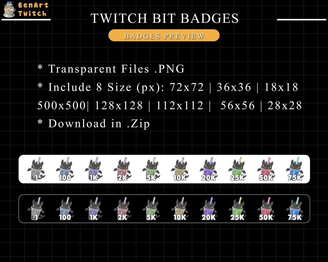 30x Boba Toothless Twitch Sub Bit Badges, Toothless Twitch Sub Badges ...