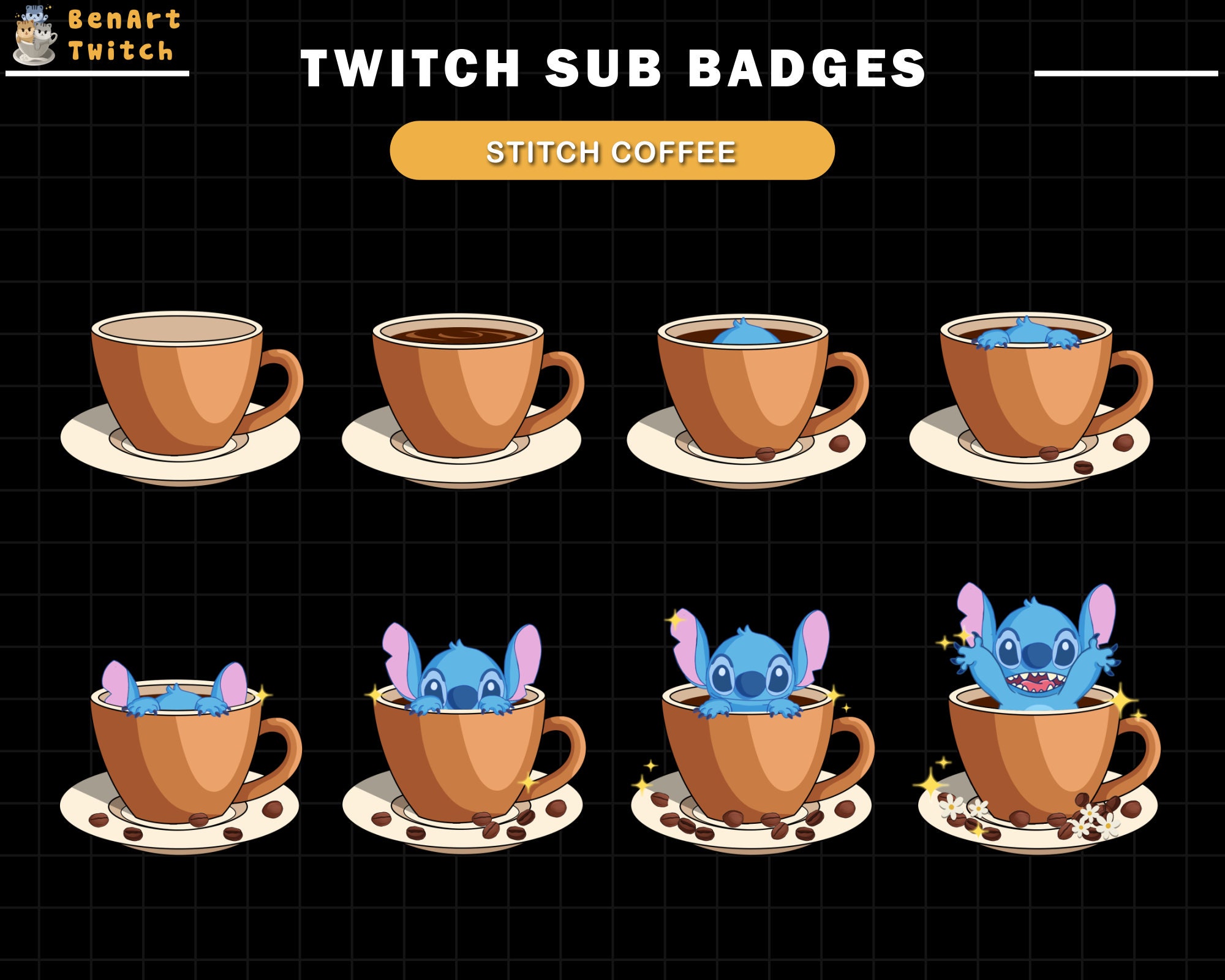 Coffee Mugs Stitch Twitch Sub Badges, Cute Stitch Twitch Bit Badges ...