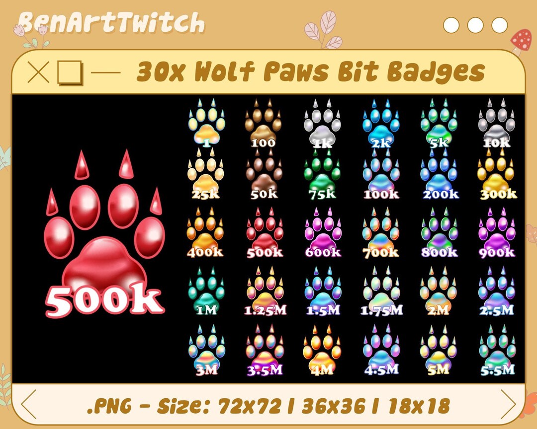 Wolf Paws Twitch Bit Badges, Paw Bit Tier Badges, Cute Cat Twitch Sub ...