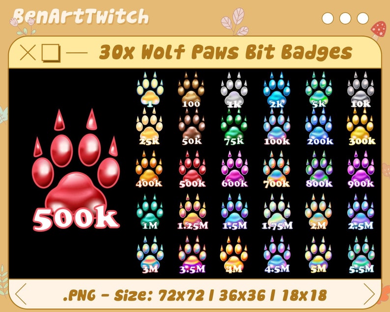 Wolf Paws Twitch Bit Badges, Paw Bit Tier Badges, Cute Cat Twitch Sub ...